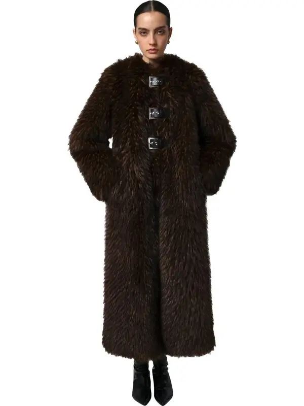 Apparis Nolwen Fox Faux Fur Maxi Coat - Dark Brown