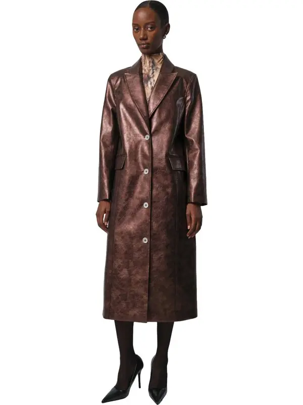 Apparis Sans Leather Overcoat - Bronze