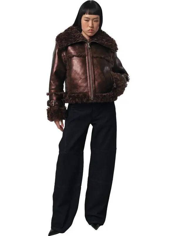 Apparis Metallic Mixed Media Short Coat - Bronze/shadow