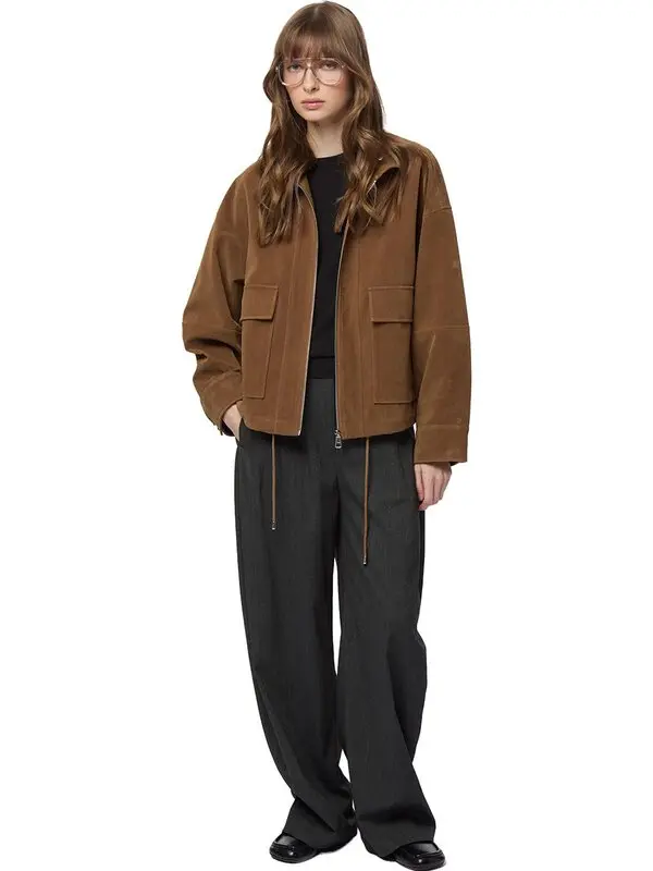 Apparis Sans Suede Bomber Jacket - Saddle Brown