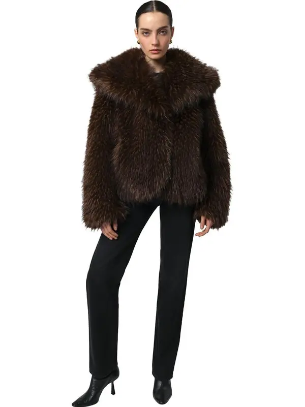 Apparis Yara Faux Fur Coat - Dark Brown