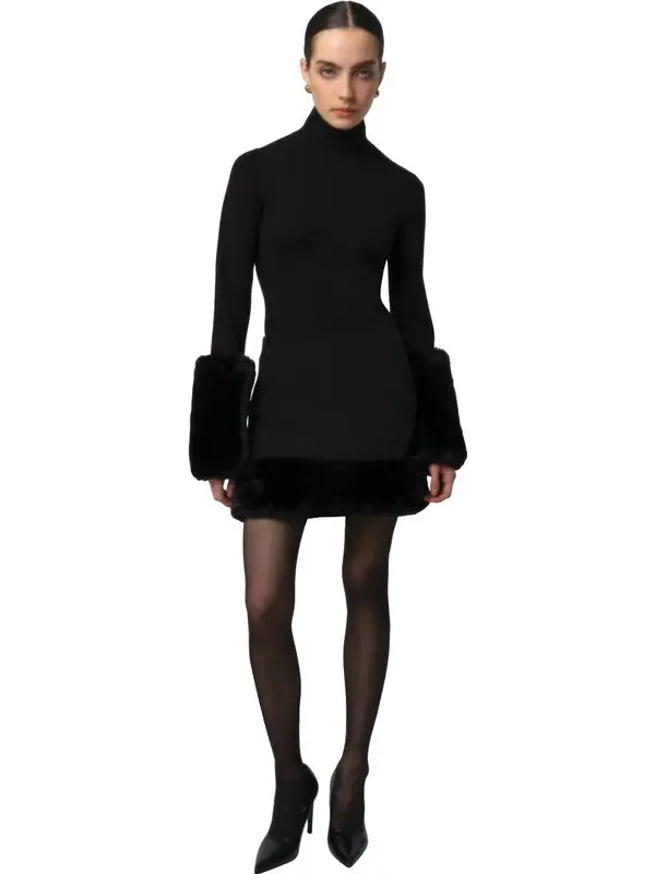 Apparis Mid-rise Mini Skirt With Faux Fur Trim - Noir/noir