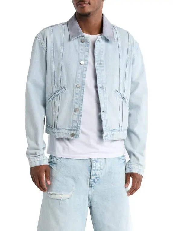 PURPLE BRAND Contrast Collar Denim Trucker Jacket - Light Indigo