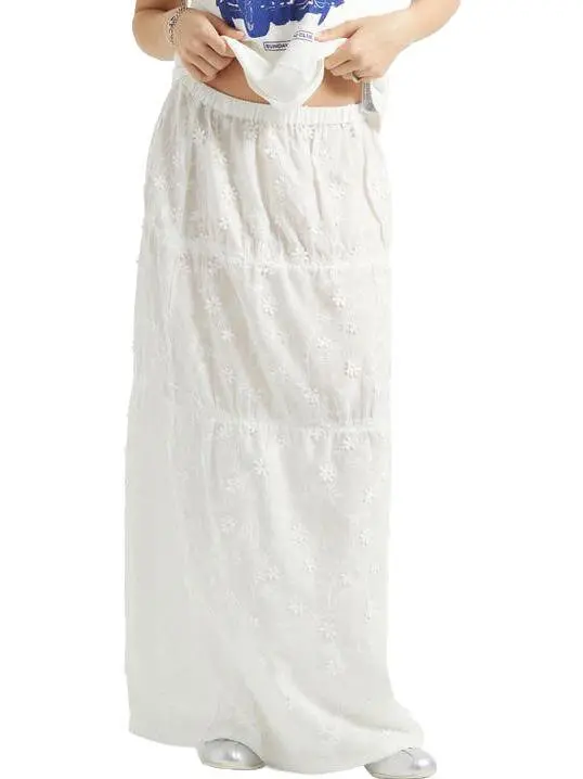 Brixton The Abigail Tiered Cotton Maxi Skirt - Off White Floral