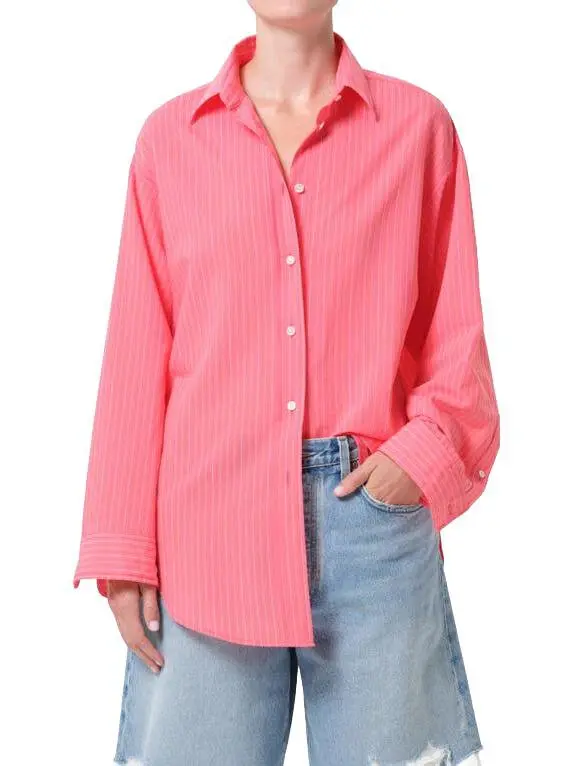 AGOLDE Sona Pinstripe Oversize Shirt - Fontana Stripe Candy