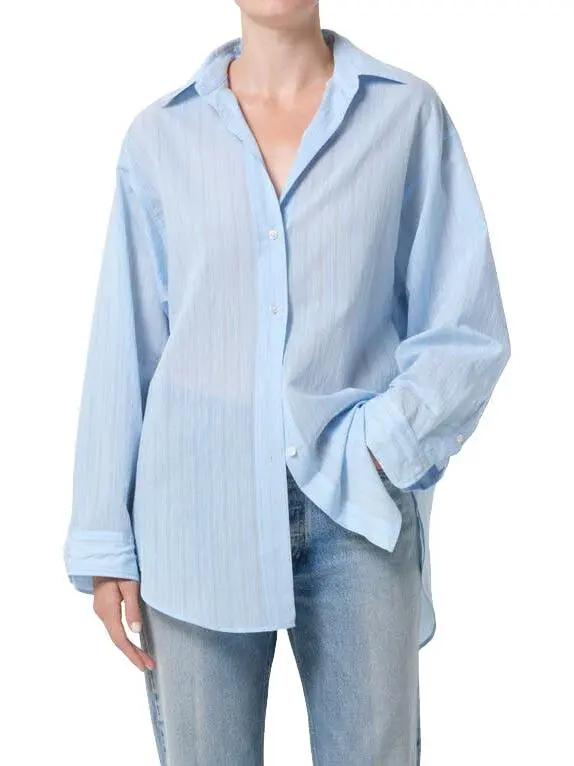 AGOLDE Sona Pinstripe Oversize Shirt - Fontana Stripe Powder Blue