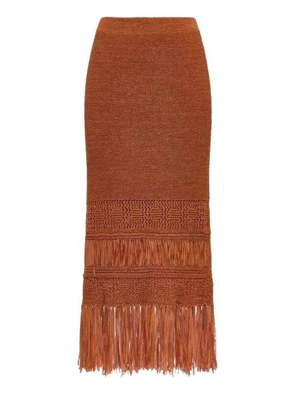 Malìparmi Fringed Midi Skirt - Brown