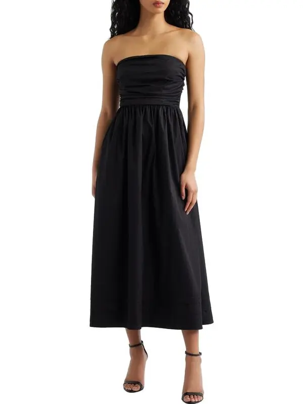 Lulus Strapless Cotton-blend Midi Dress - Black