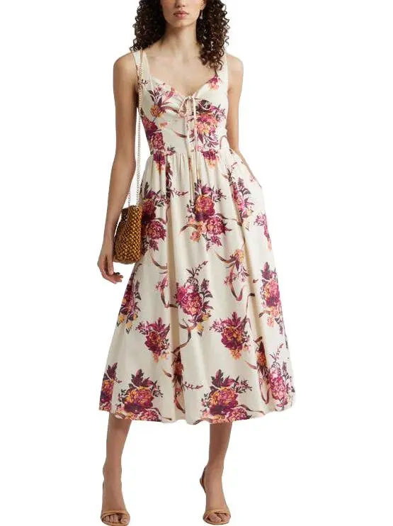 Chelsea28 Floral Print Midi Dress - Beige- Pink Antoinette Floral