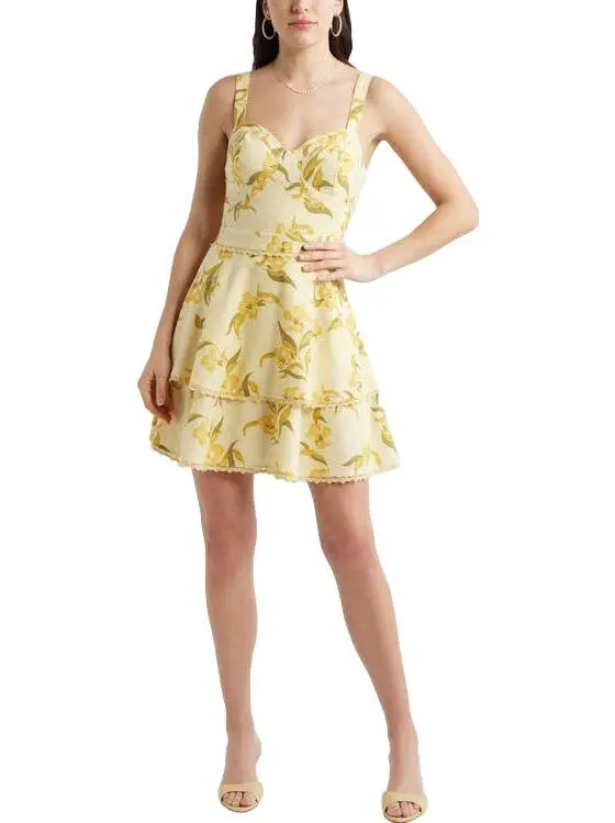 Chelsea28 Floral Lace Tiered Mini Dress - Yellow Poppy Play