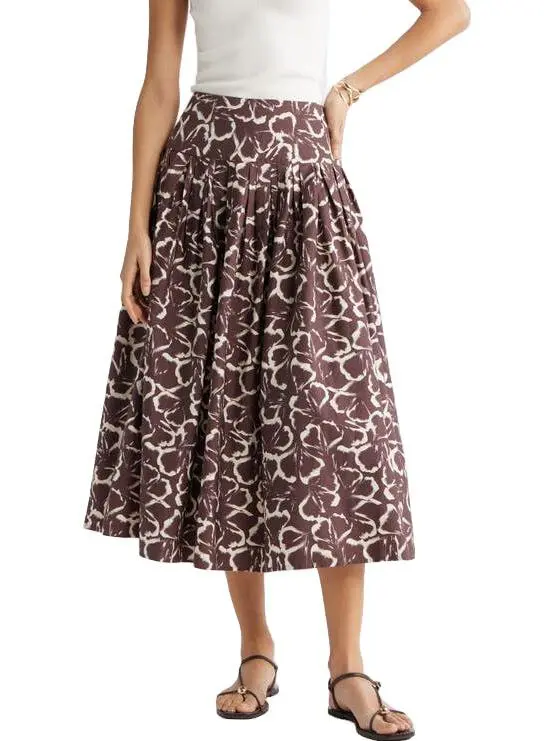 Nordstrom Pleated Cotton Poplin Skirt - Brown Floating Ginko
