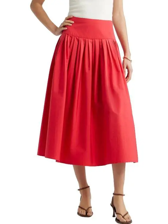 Nordstrom Pleated Cotton Poplin Skirt - Red Saucy