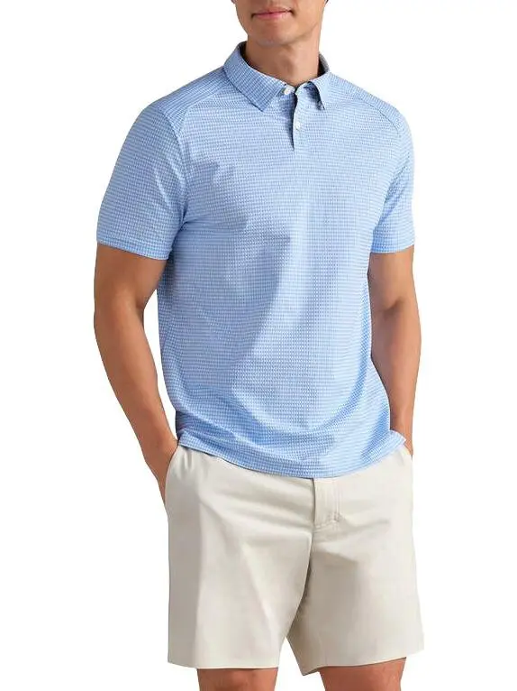 RHONE Commuter Slim Fit Performance Polo - Light Blue Micro Gingham