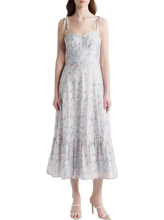 Lulus Alexia Floral Tie Strap Midi Dress - Light Blue Floral