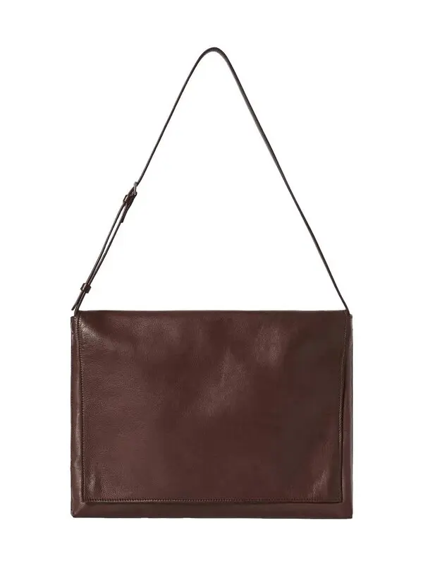 THE ROW Leather Messenger Bag - Brown Melange Ans