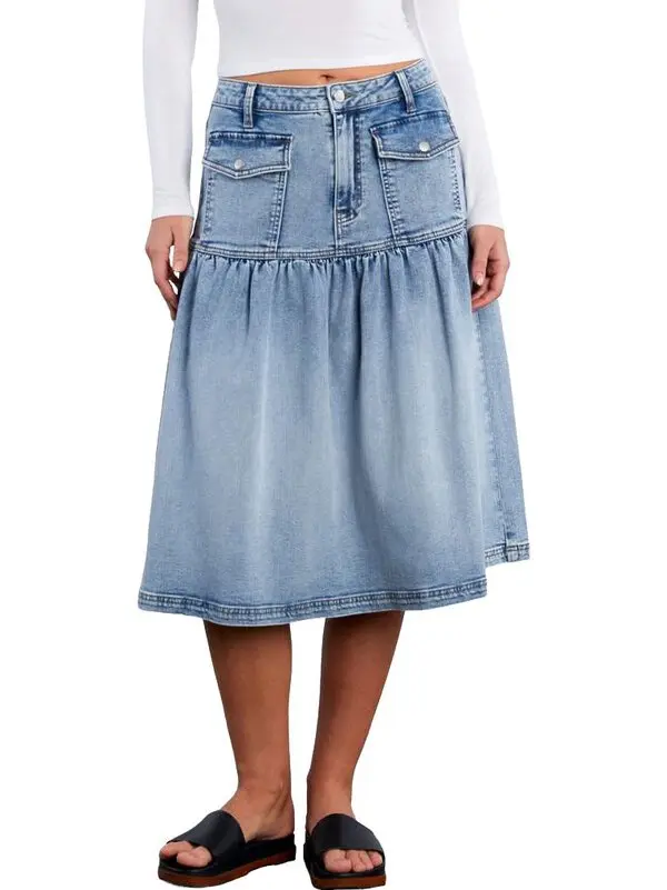 WASH LAB DENIM Petal Midi Skirt - Denim Dream