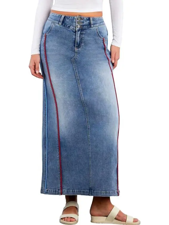 WASH LAB DENIM Side Piping Denim Maxi Skirt - Relaxed Blue