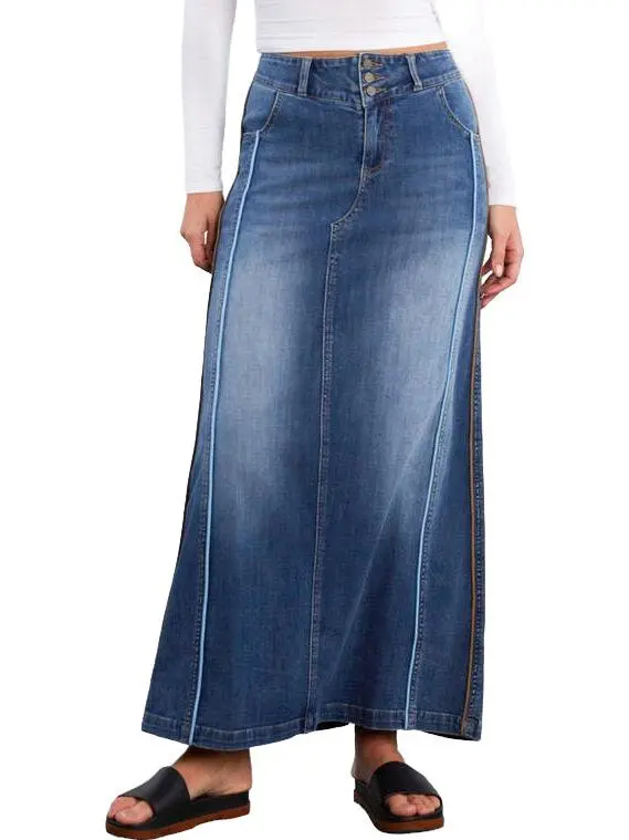 WASH LAB DENIM Side Piping Denim Maxi Skirt - Shine Blue