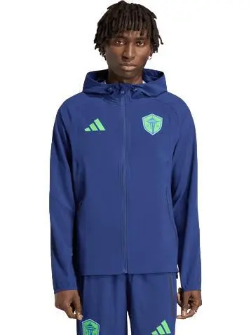 Adidas Seattle Sounders Fc Tiro Travel Full-zip Hooded Windbreaker - Navy