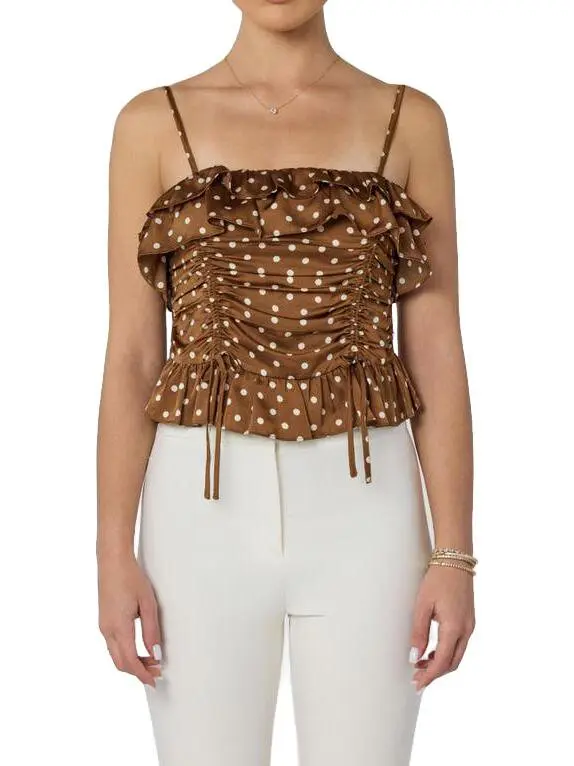 Astr The Label Brynn Side Cinch Camisole - Brown Polka Dot