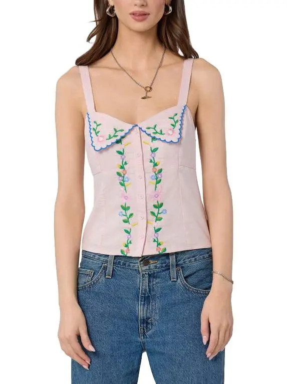 Astr The Label Floral Embroidered Button-up Top - Pink