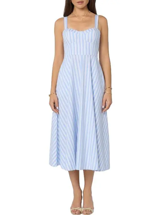 Astr The Label Isabela Stripe Sweetheart Neck Midi Dress - Blue Stripe