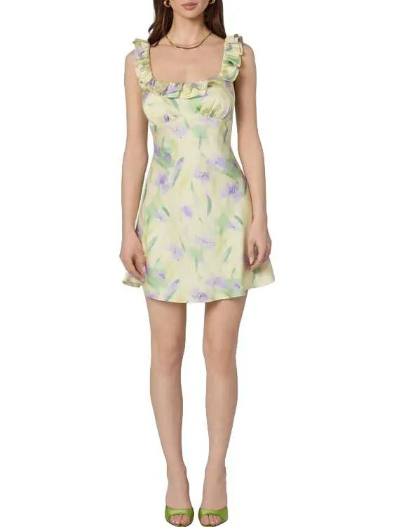 Astr The Label Mara Floral Print Mini Dress - Yellow Purple Floral