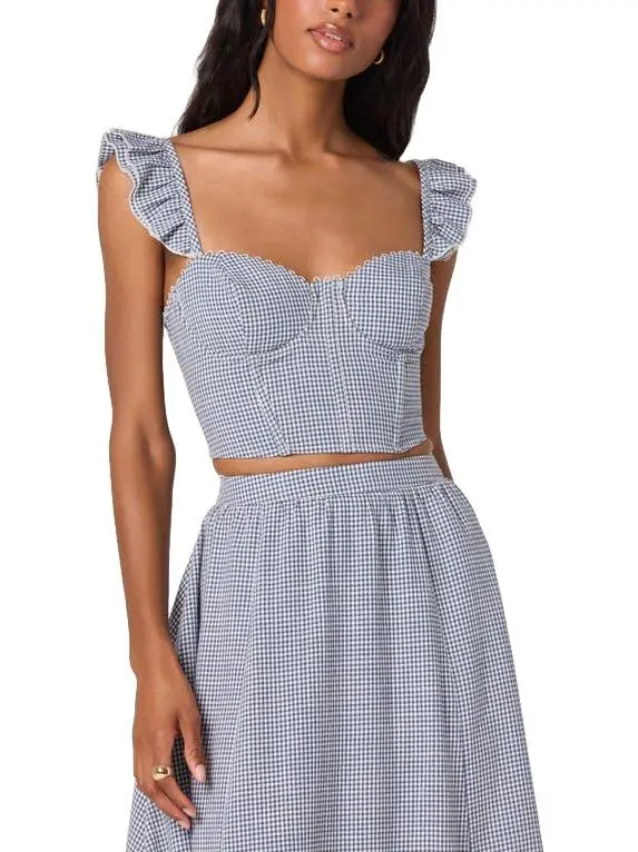 Astr The Label Floral Lace-up Crop Top - Blue Gingham