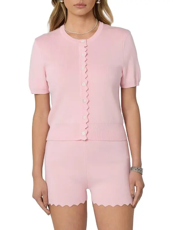 Astr The Label Scalloped Placket Cardigan - Pink