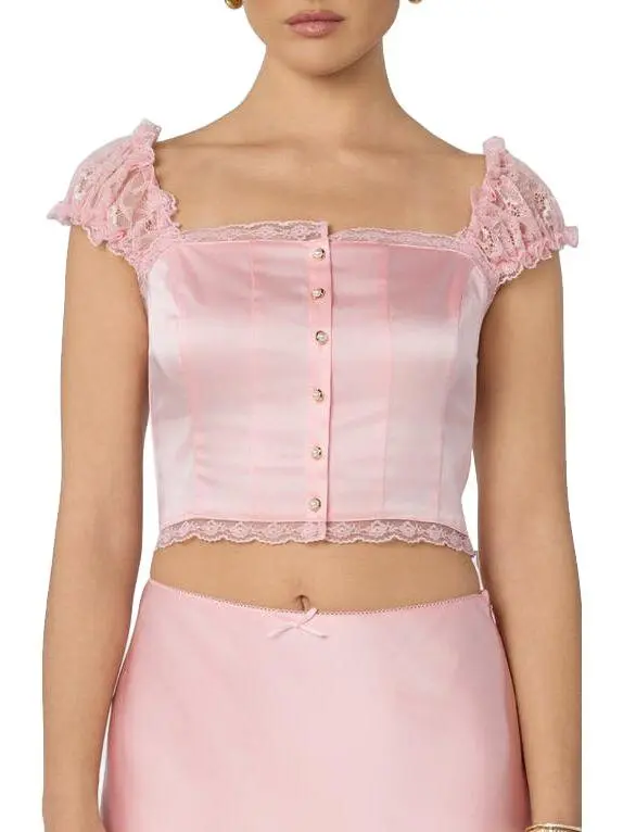 Astr The Label Elliana Lace Trim Satin Crop Top - Pink