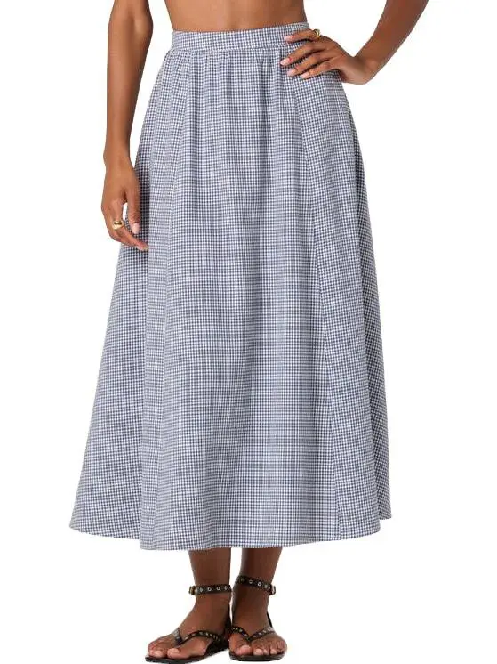 Astr The Label Wylda Floral Print Maxi Skirt - Blue Gingham
