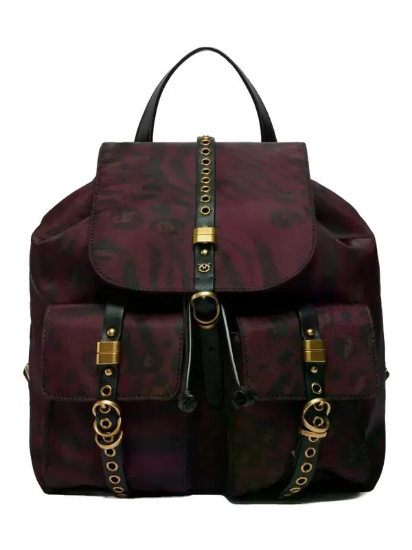 Pinko Patterned-flap Lambskin Backpack - Red