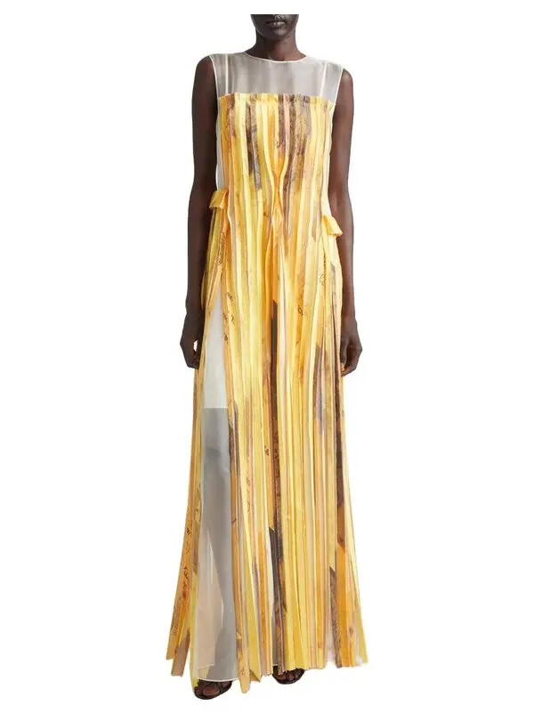 JASON WU Sleeveless Silk Stripe Gown With Sulphur Bank Artwork Robert Rauschenberg - Yellow Multi