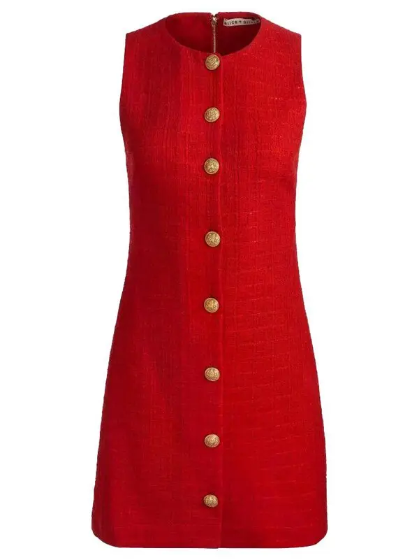 Alice + Olivia Cade Button Sleeveless Mini Dress - Red