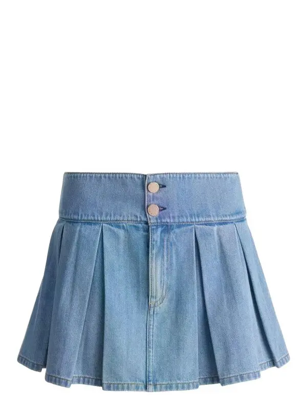 Alice + Olivia Amy Pleated Denim Mini Skirt - Blue