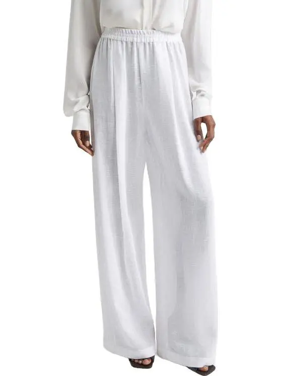 Michael Kors Pleated Wide Leg Linen Pants - Optic White