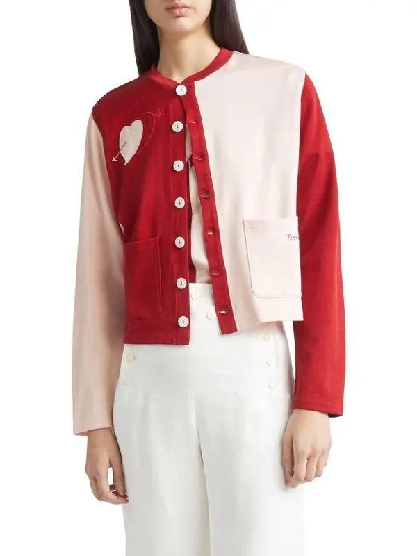 BODE Wonderland Colorblock Cardigan - Red Pink