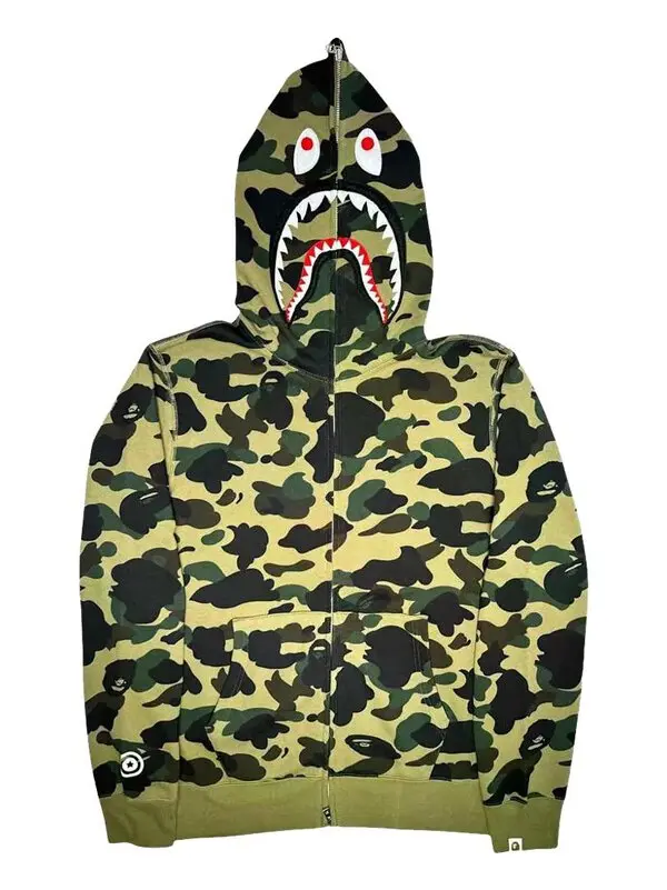 A BATHING APE Camo Shark Zip Hoodie - Green