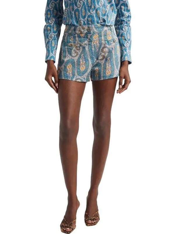 Etro Paisley Print Stretch Denim Shorts - Print On White Base