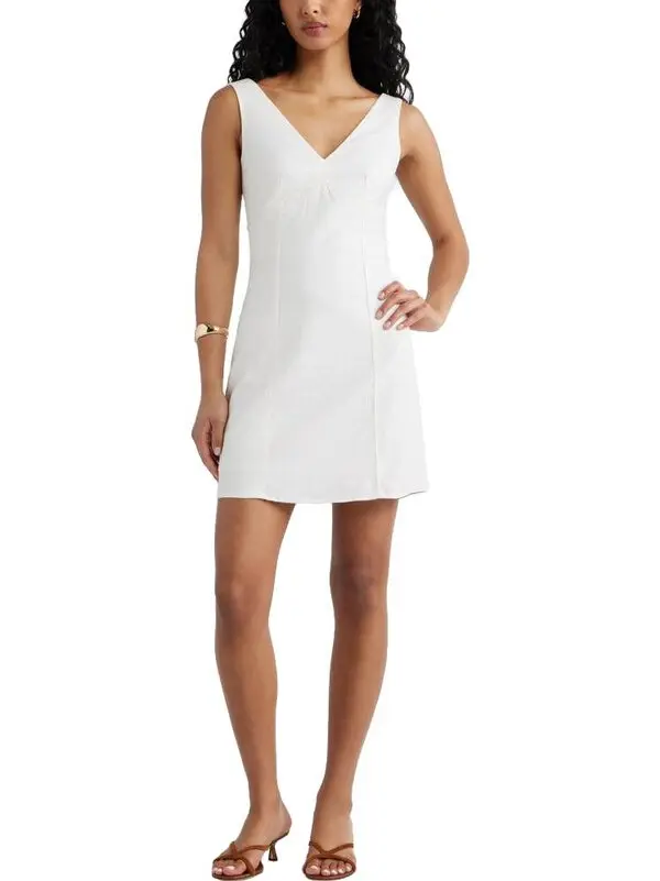 OPEN EDIT Tie Back Linen Blend Mini Dress - White