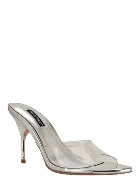 Nine West Pointed Toe Slide Sandal - Clear Silver