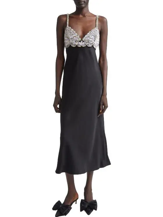 Valentino Garavani Embellished Satin Cocktail Dress - Black/silver
