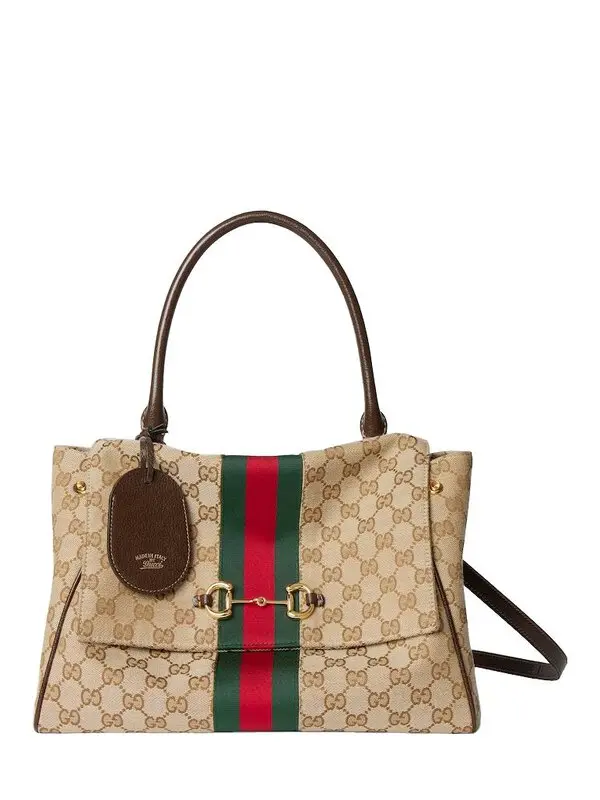 Gucci Paparazzo Medium Top Handle Bag Gg Canvas - Beige