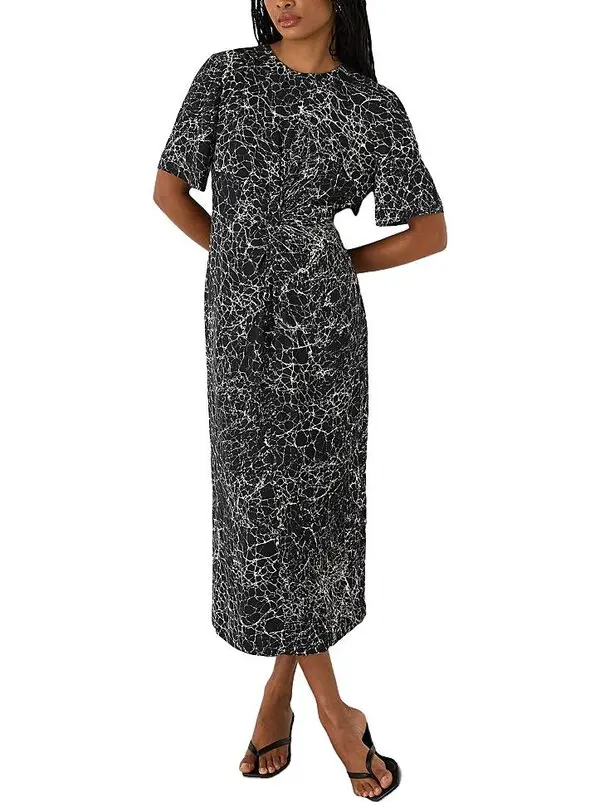 Whistles Crackle Print Twist Front Midi Dress - Navymulti