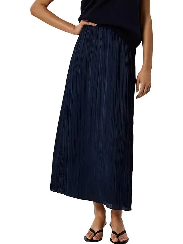Whistles Plisse Column Midi Skirt - Navy