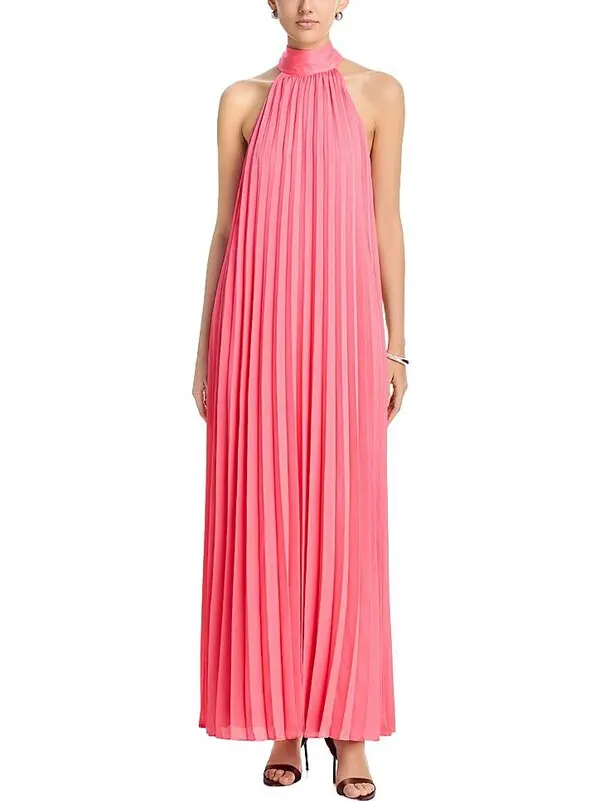 UNGARO Beverly Pleated Dress - Bright Coral