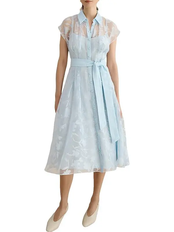 HOBBS LONDON Tess Burnout Floral Shirt Dress - Pale Blue