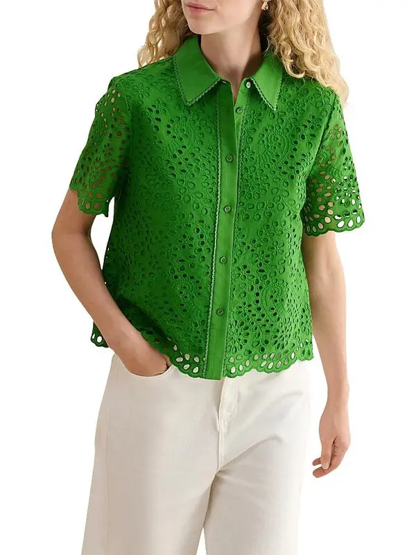 HOBBS LONDON Caroline Eyelet Embroidered Blouse - Emerald Green