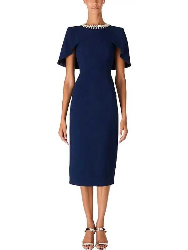 Jenny Packham Thalia Midi Dress With Embellished Neckline And Cape Sleeves - Midnight Kiss