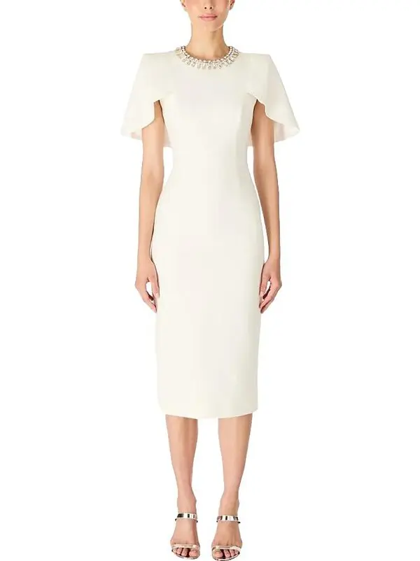 Jenny Packham Thalia Midi Dress With Embellished Neckline And Cape Sleeves - Vanilla